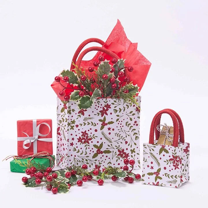 holly canvas holiday gift bags — MUSEUM OUTLETS