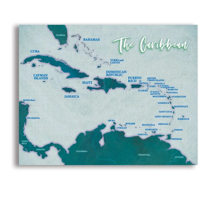 Beautiful Caribbean Island Map with Map Pins — UUPP | Sec Map | Big Ten Map