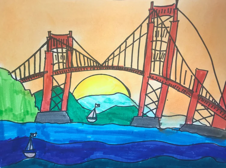 Golden Gate Bridge Drawing Step By Step
