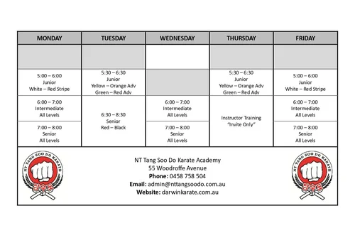 Karate Class Bookings — NT Tang Soo Do Karate Academy