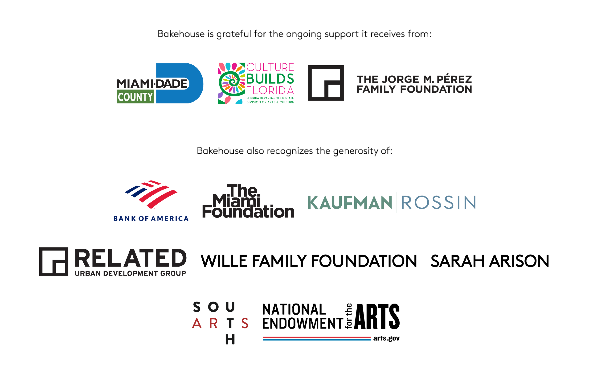 Our Supporters — Bakehouse Art Complex