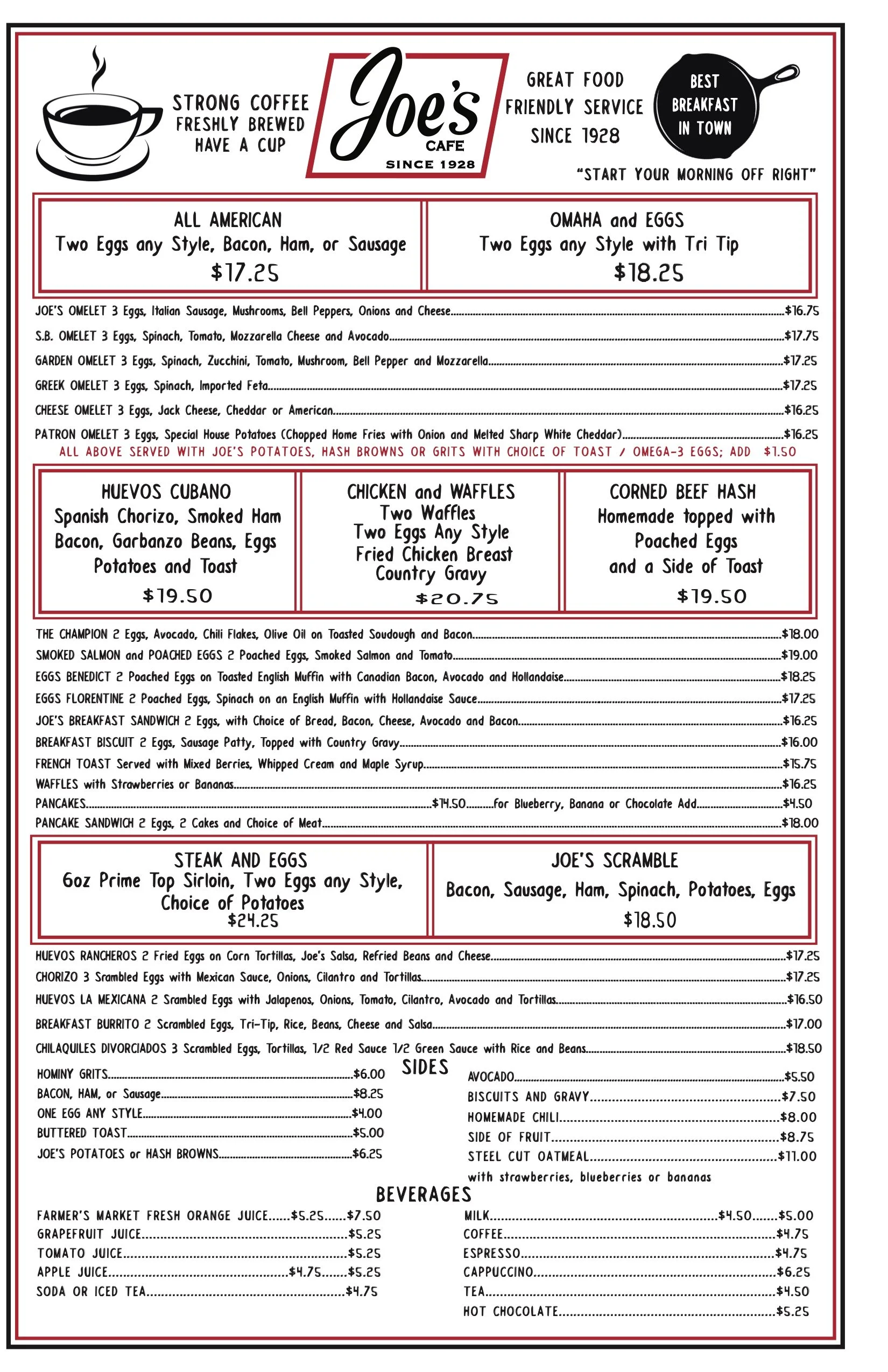 Joe's Cafe Menu Santa Barbara — Joe's Cafe Santa Barbara | Traditional ...