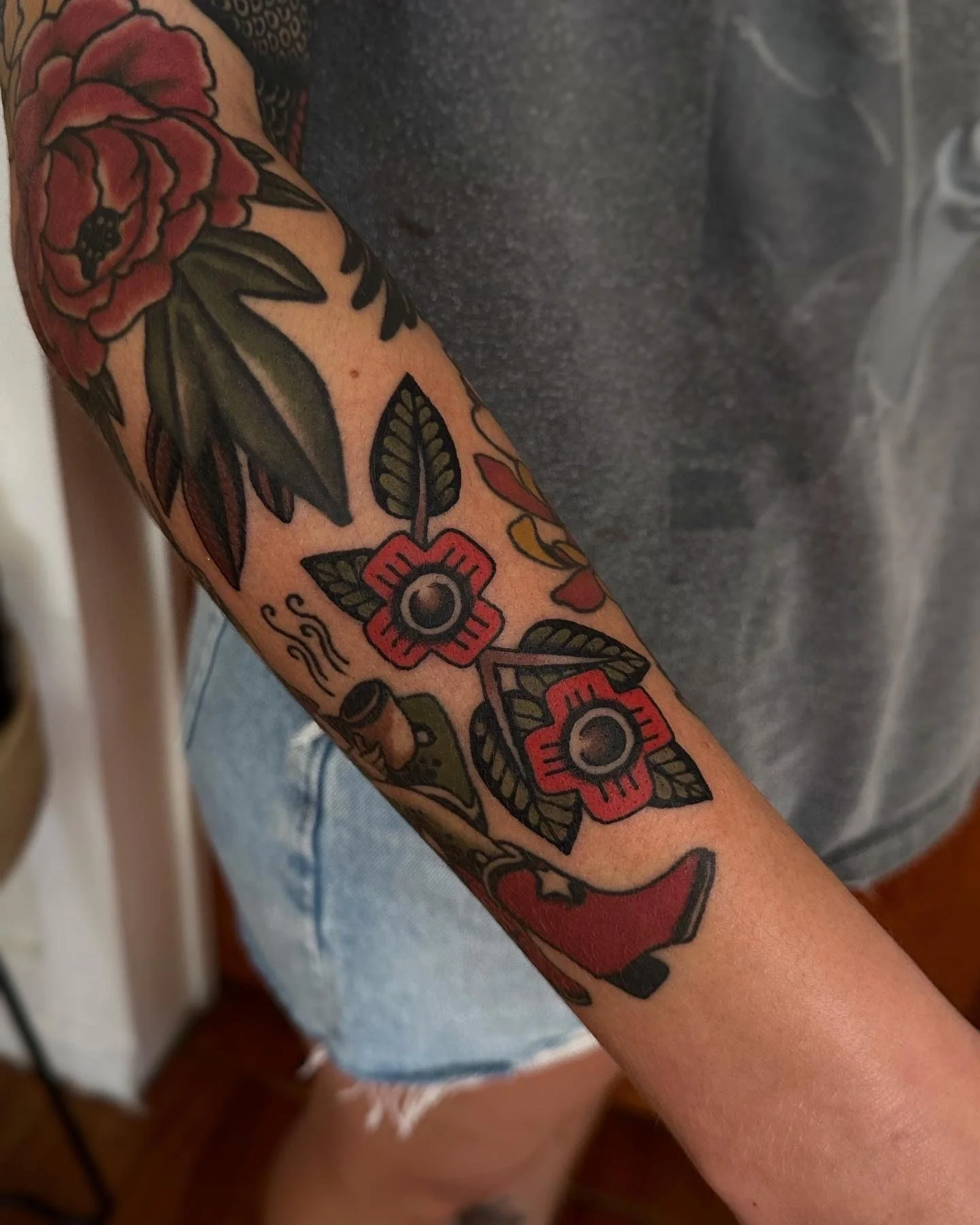 Traditional Flower Tattoo Sleeve