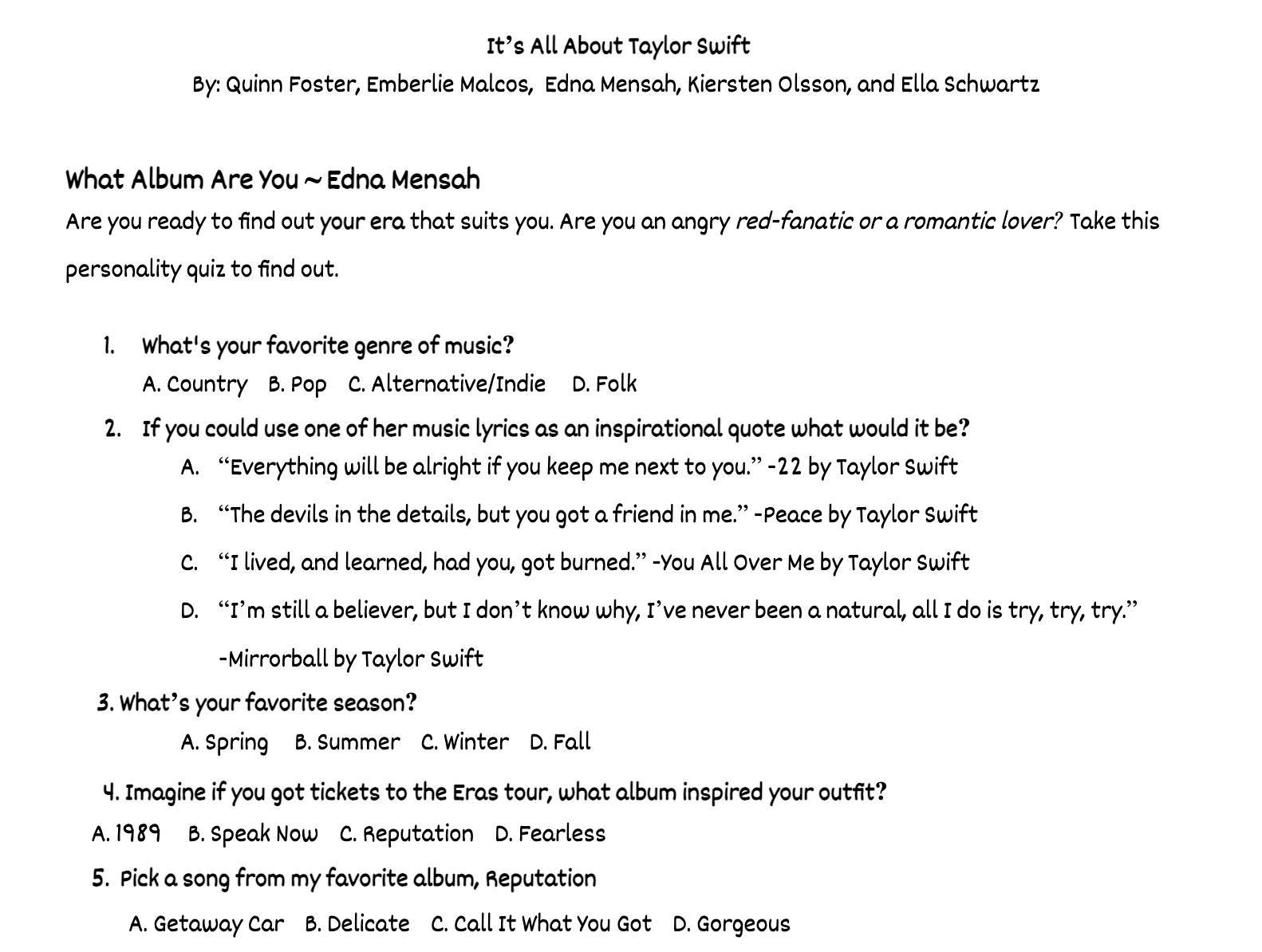 It's All About Taylor Swift by Quinn Foster, Emberlie Malcos, Edna ...