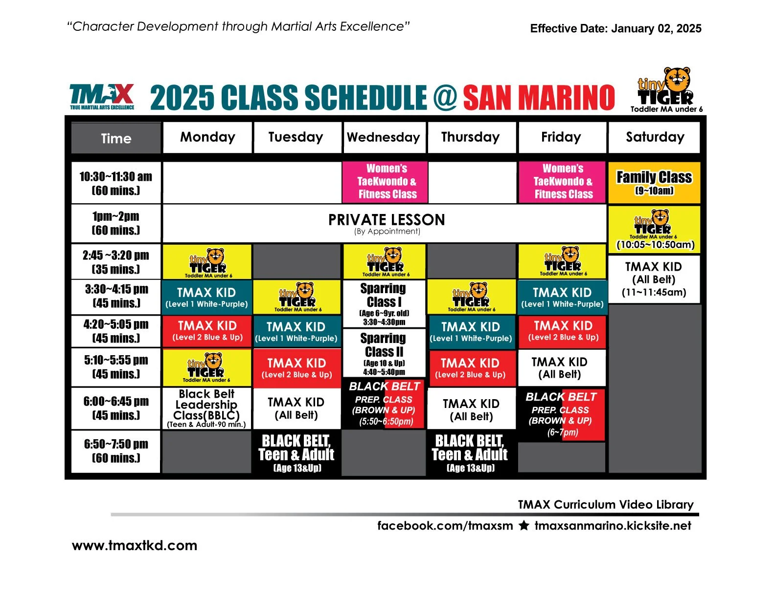 Class Schedule & Event Calendar — TMAX