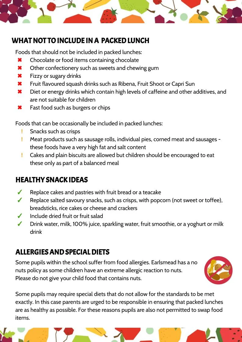 Healthy Packed Lunch Guide — Earlsmead Primary School