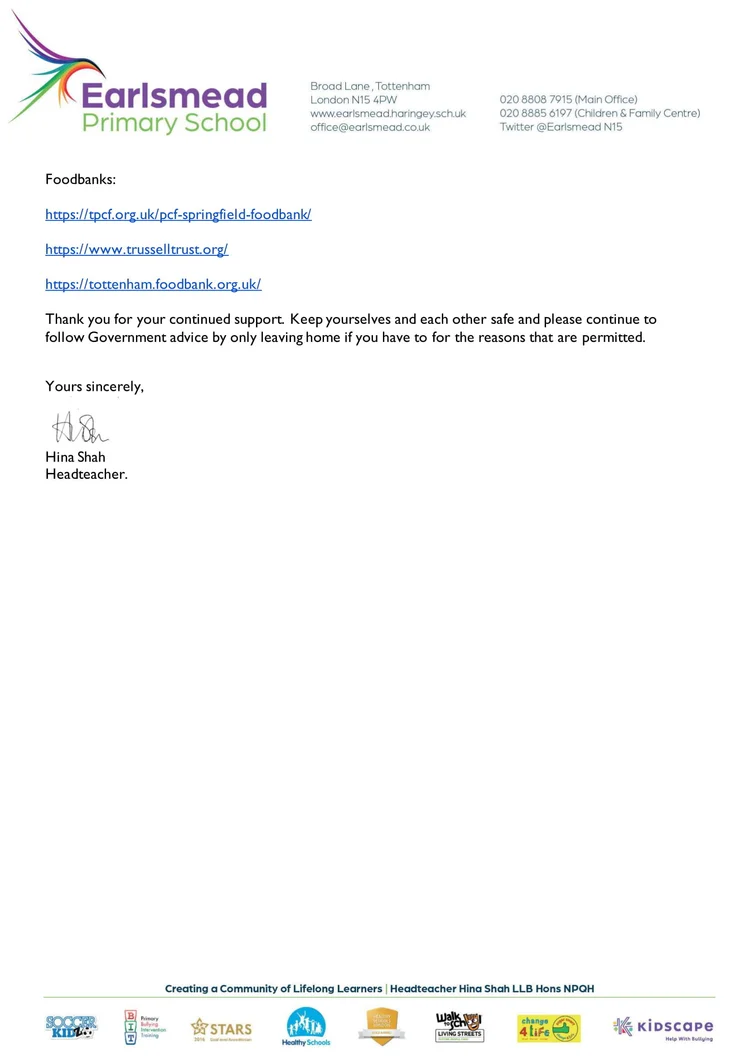 Letter to Parents - February Half Term — Earlsmead Primary School