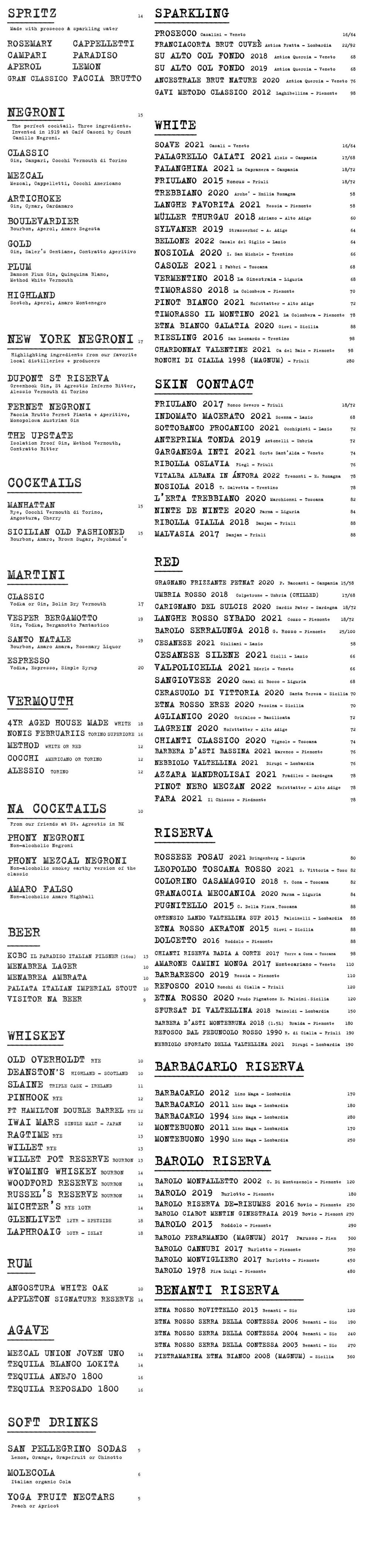 dinner-menu-page — Locanda vini e olii