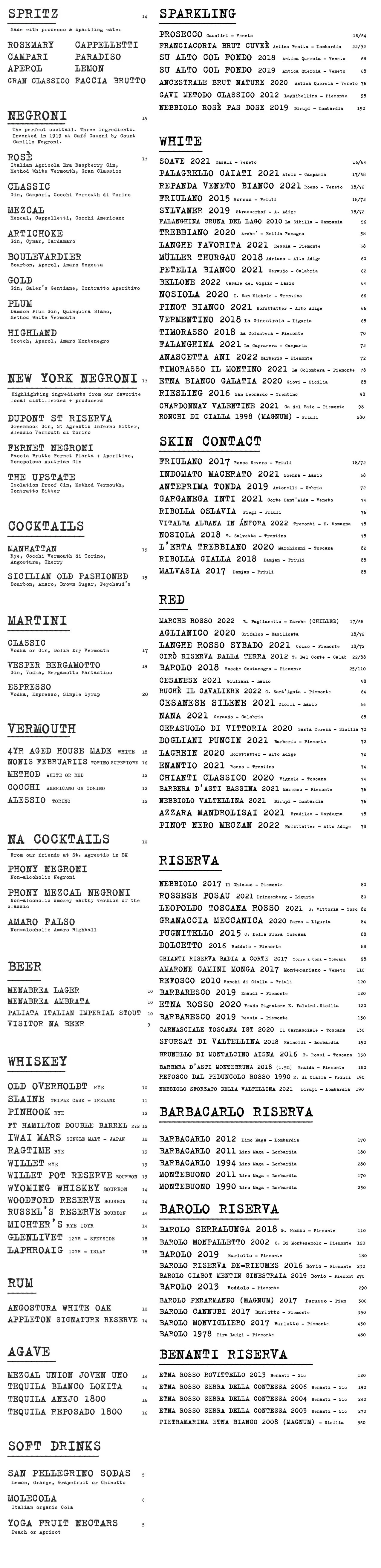 dinner-menu-page — Locanda vini e olii