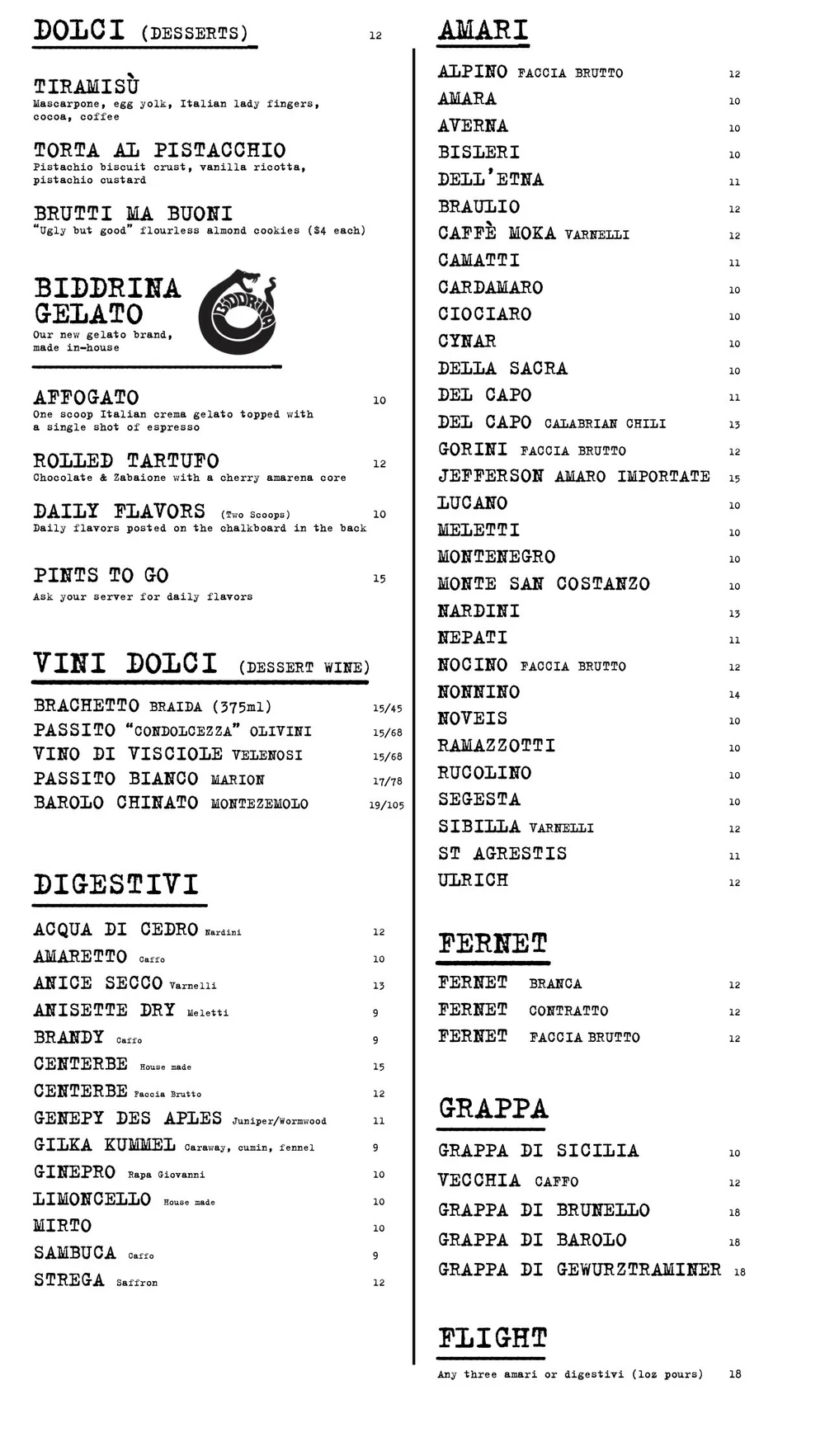 dinner-menu-page — Locanda vini e olii