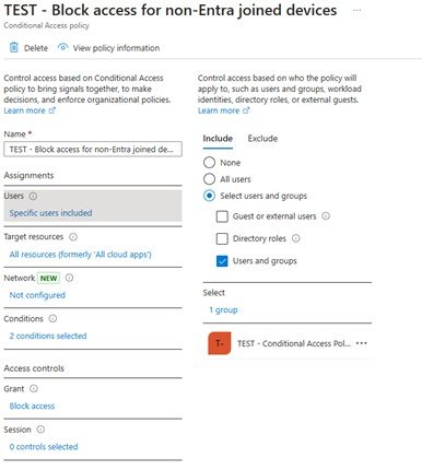 Block Access to M 365 from non-Entra joined Devices — MCSMLab