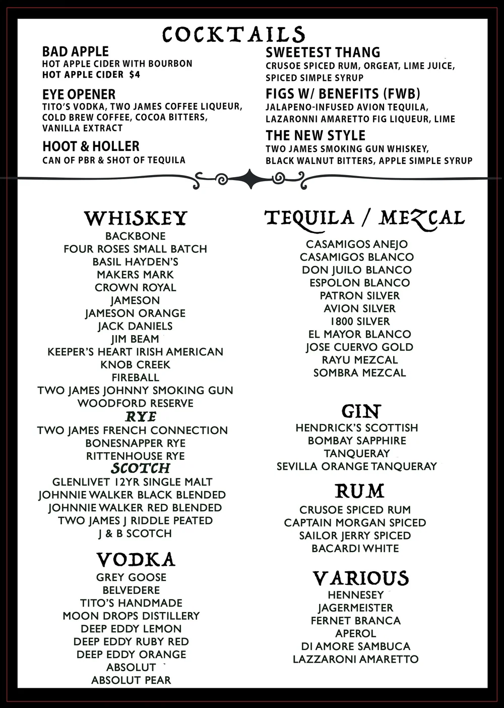 Swigs Away / Drink Menu — The White Rabbit Cabaret
