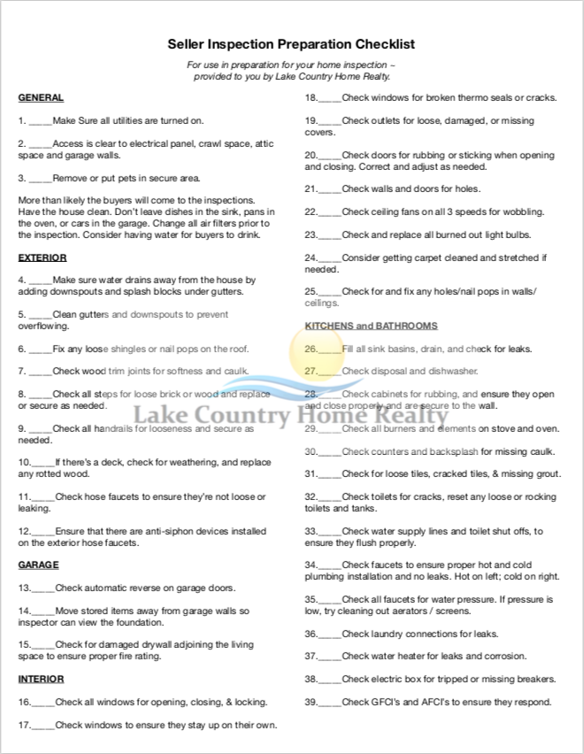 Seller Inspection Prep Checklist — Lake Country Home Realty