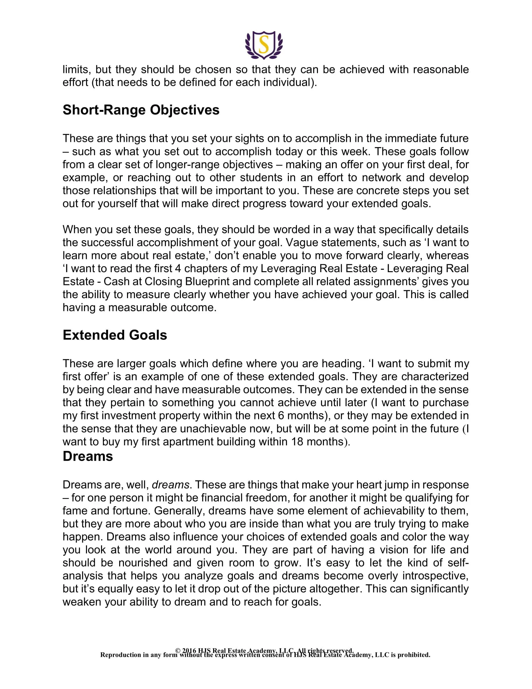 Goal Setting Worksheet — Strather Academy