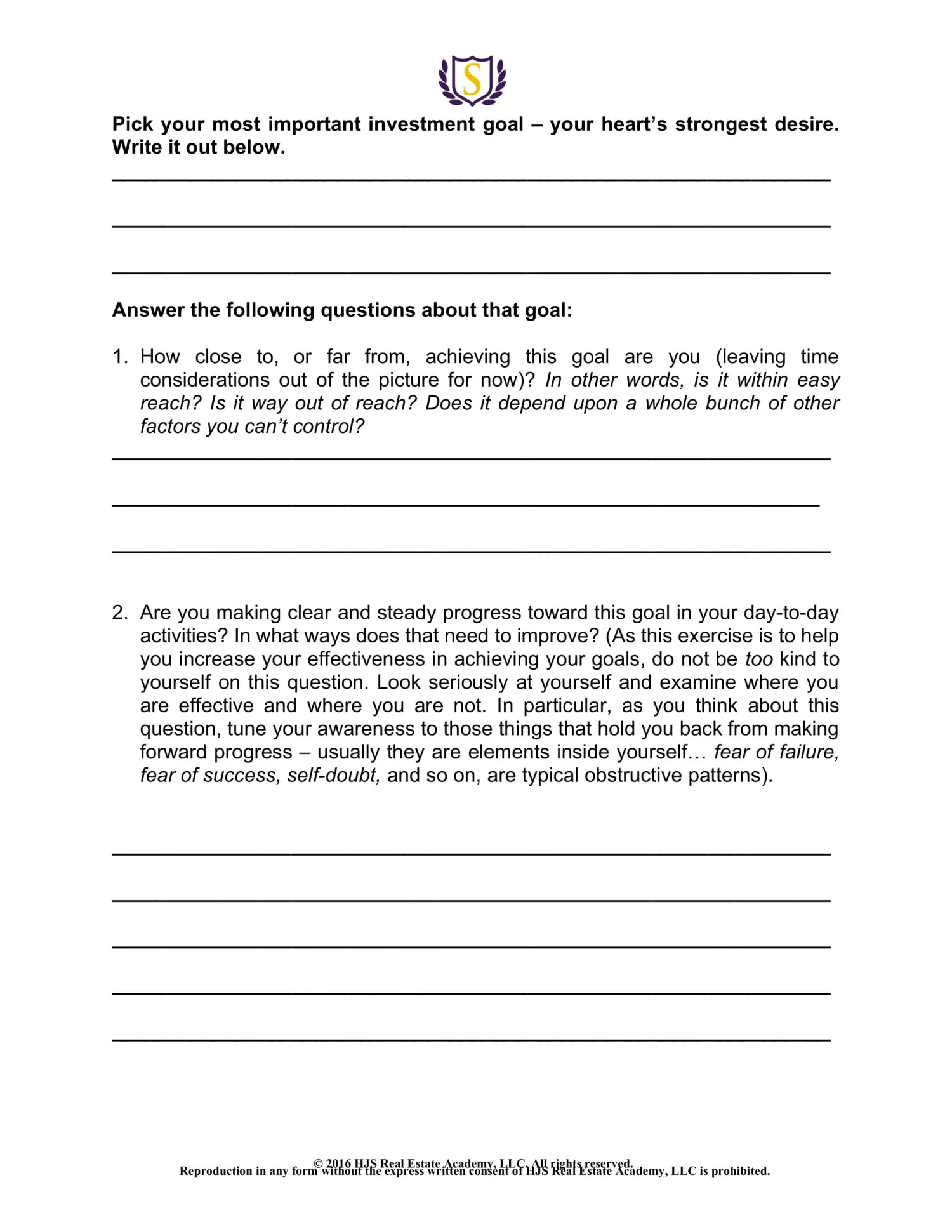 Goal Setting Worksheet — Strather Academy
