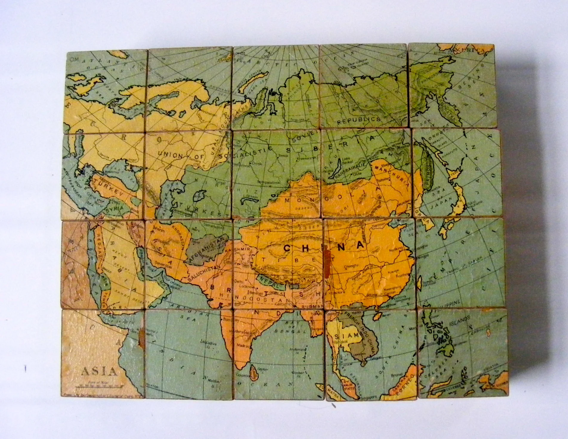 1927 Geographic “Bloc-O- Graphy” World Puzzle Rare & Complete — Omniterrum