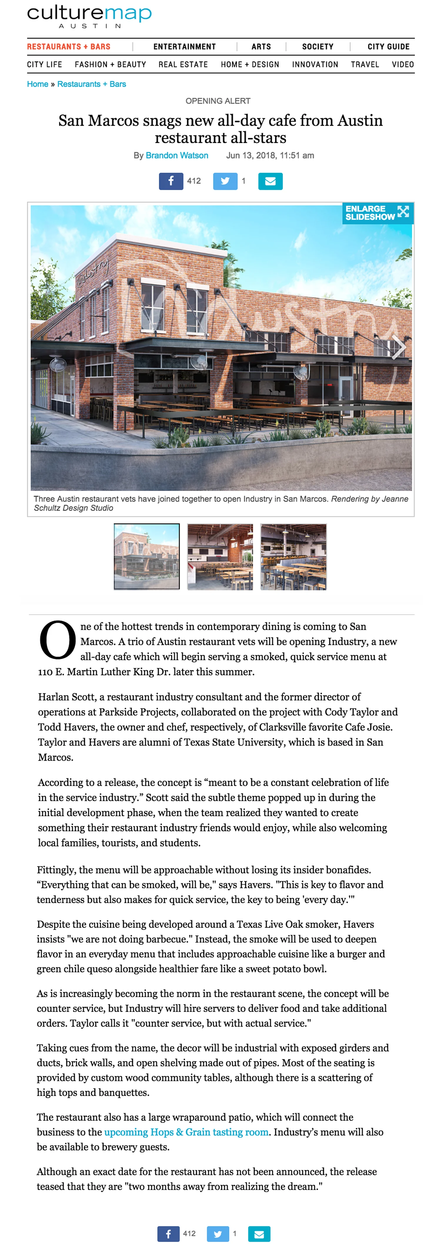 Culture Map Austin | Industry Restaurant — JEANNE SCHULTZ DESIGN STUDIO