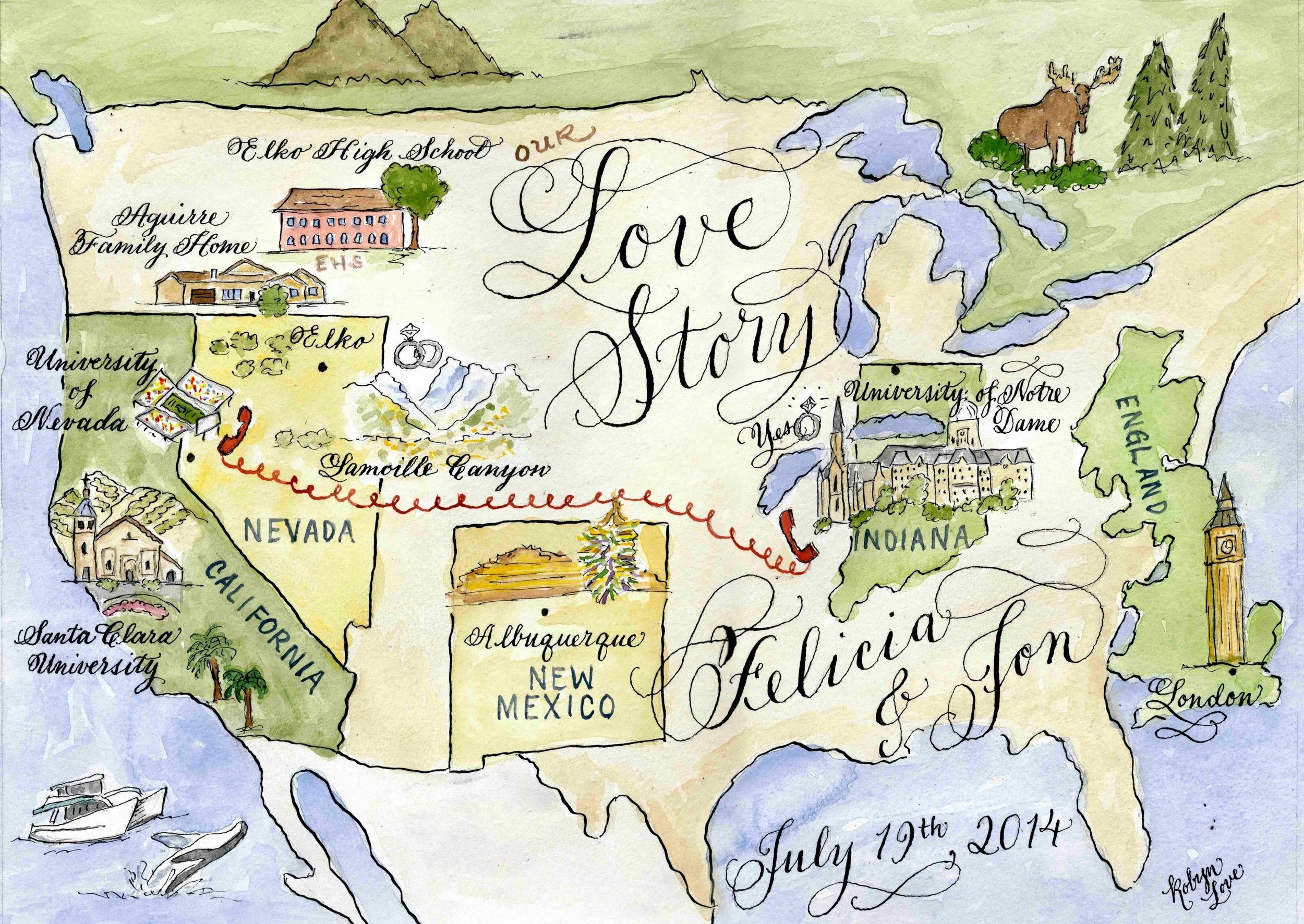 Map Love Story Custom Relationship Map Art | Push Pin Travel Maps