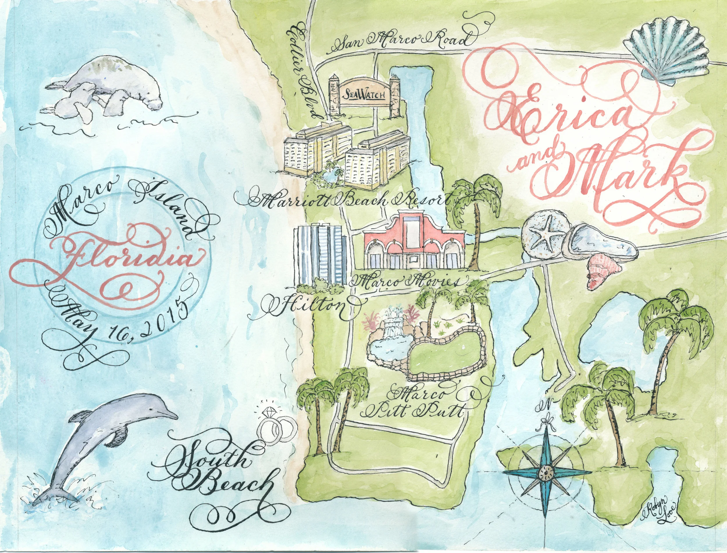 watercolor and calligraphy wedding map handpainted for invitations ...