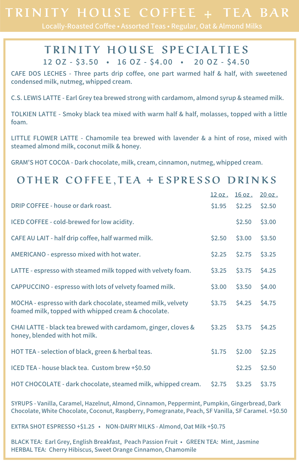 Menu — Trinity House Café & Market
