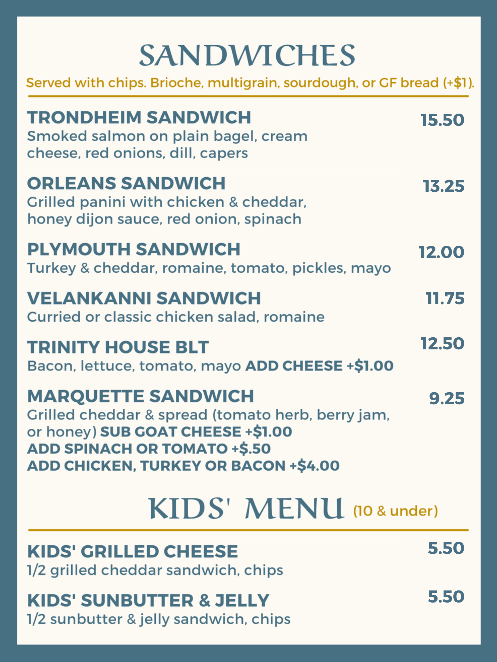 Menu — Trinity House Café & Market