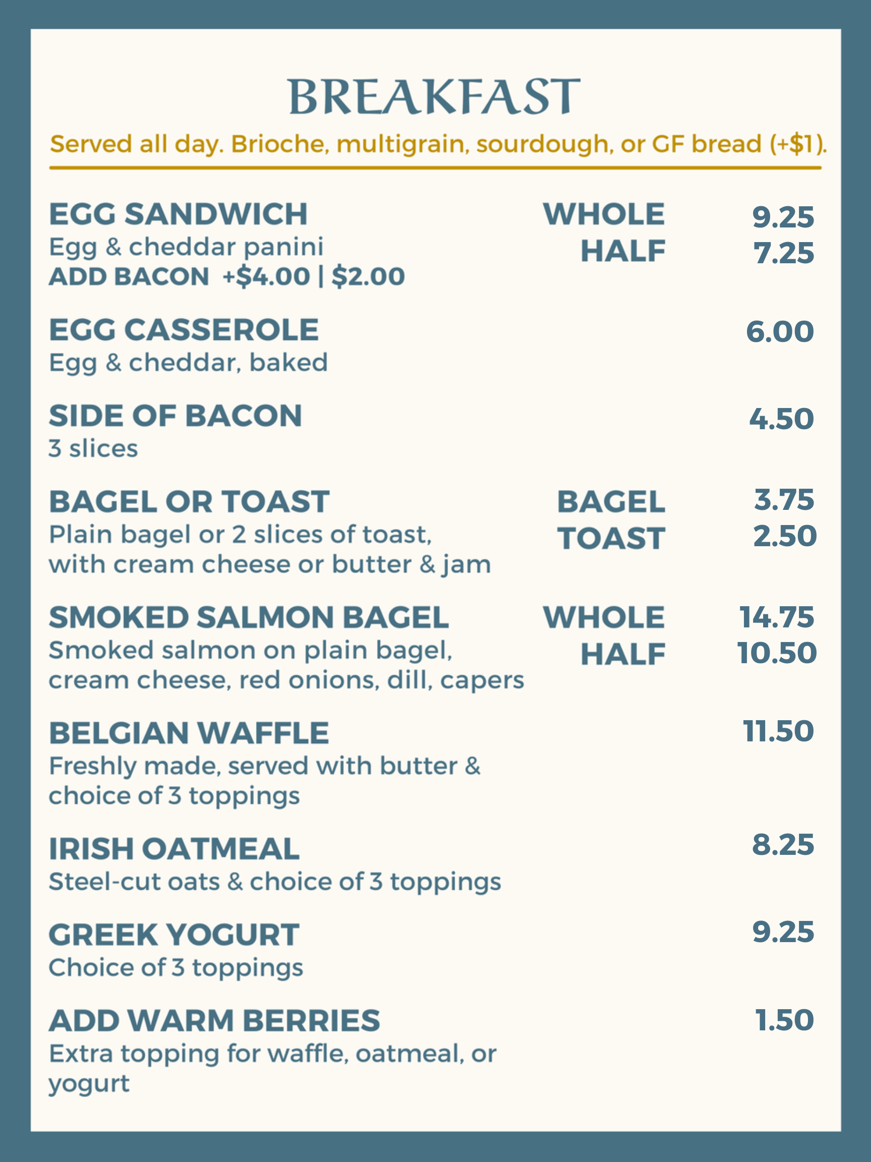 Menu — Trinity House Café & Market