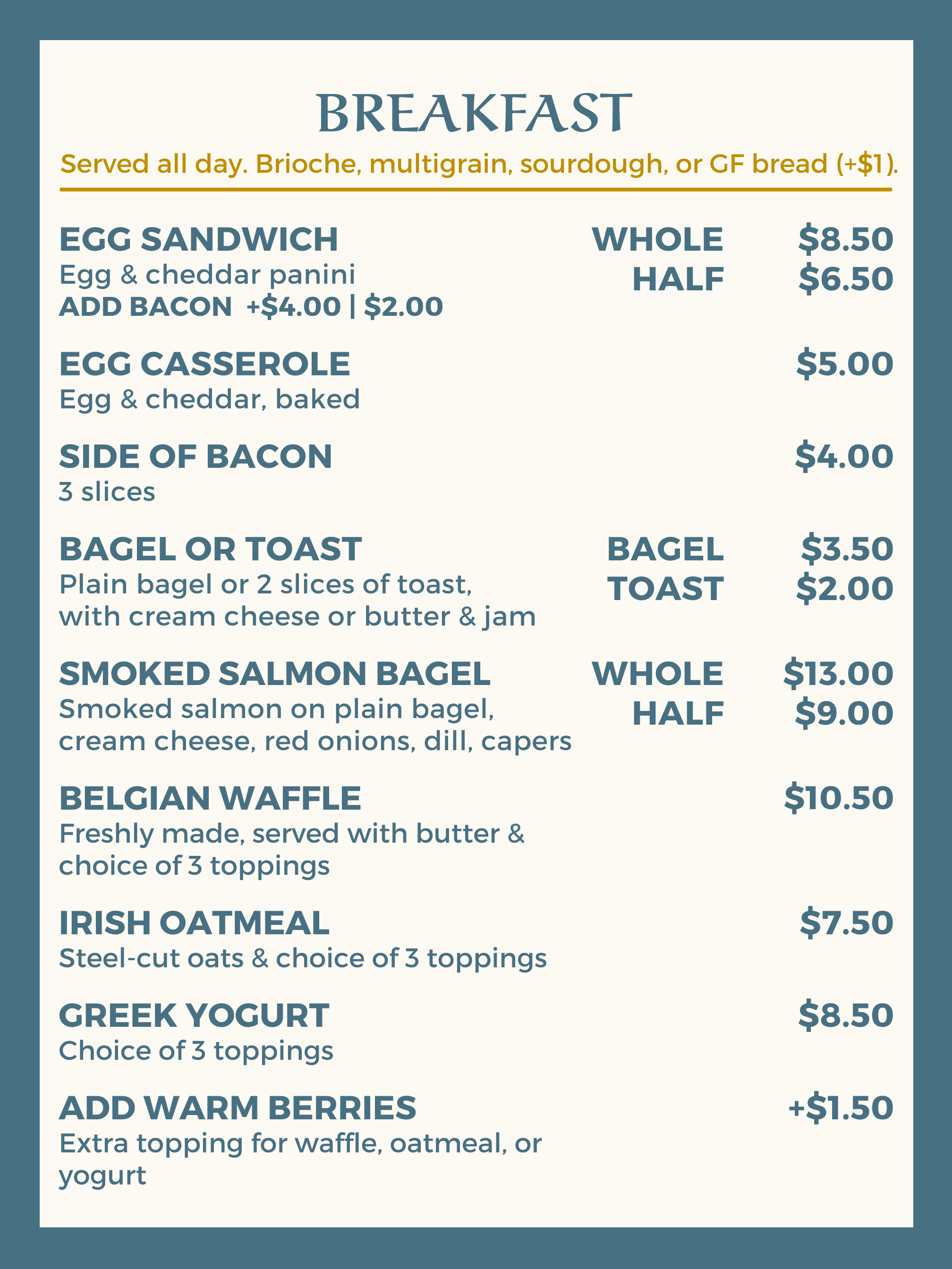 Menu — Trinity House Café & Market