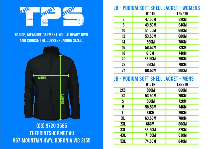 Sizing Jacket JB Soft Shell — The Print Shop Sportswear