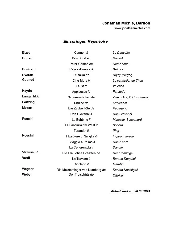 Repertoire — Jonathan Michie