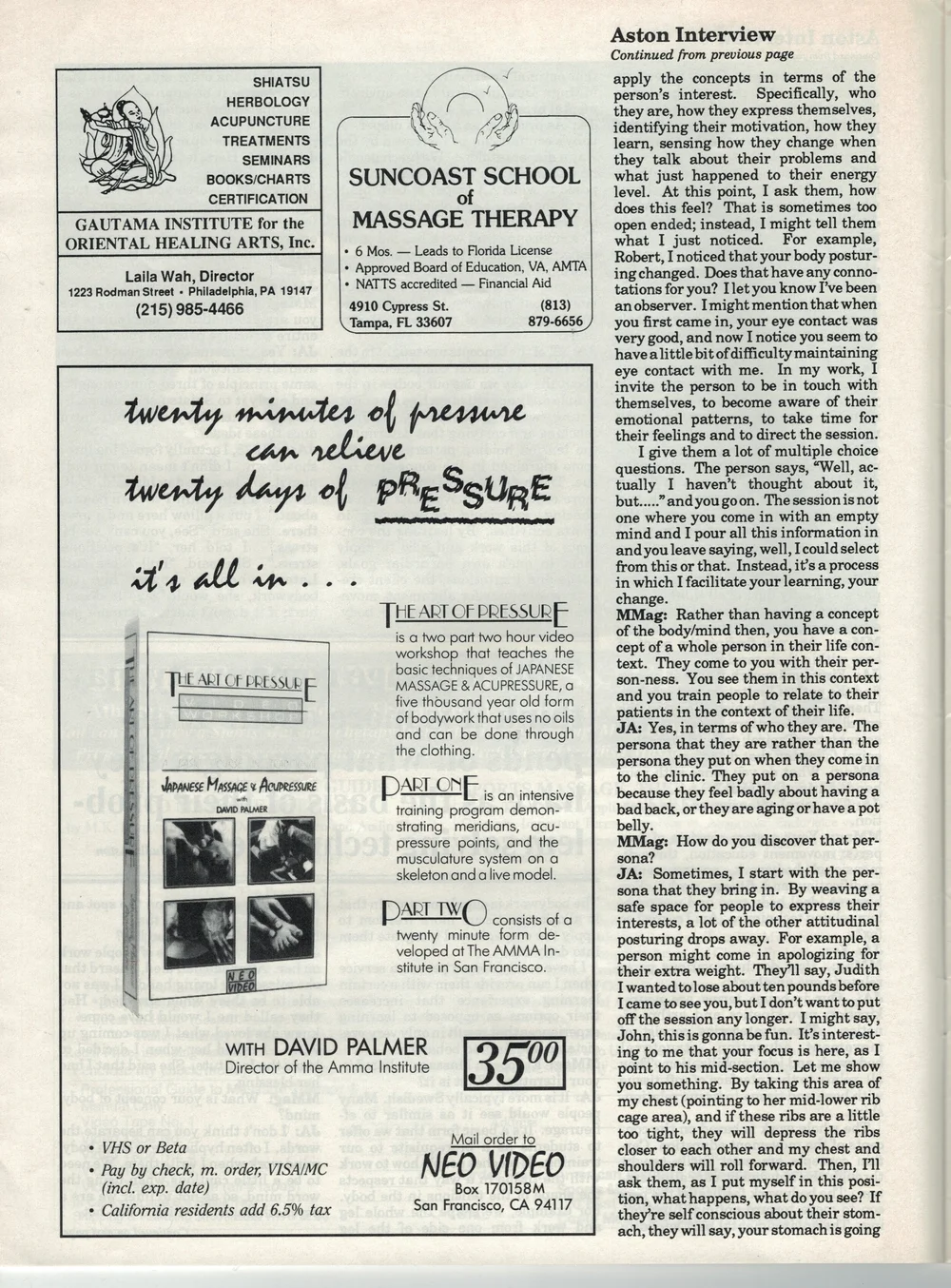 Massage Magazine Oct/Nov 1988 Issue 16 — aston kinetics