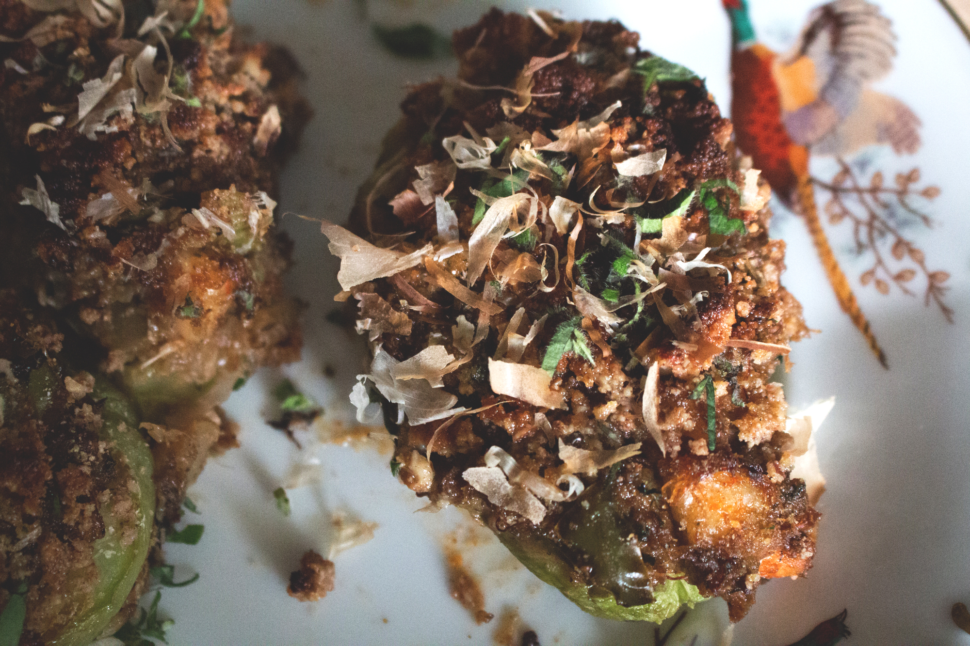 Stuffed Mirliton Topped with Pecans — Braised & Burnt