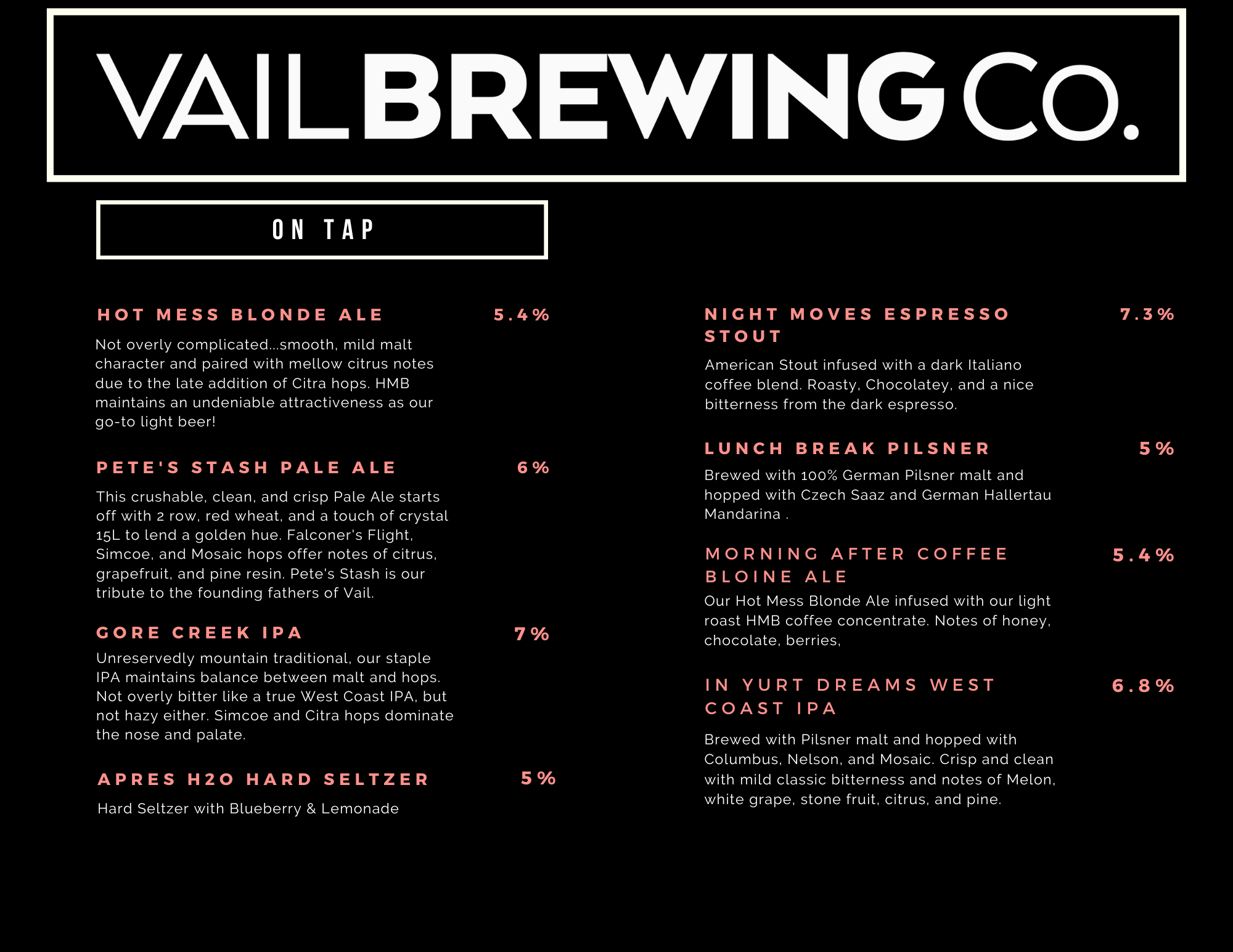 Beer — Vail Brewing Co.