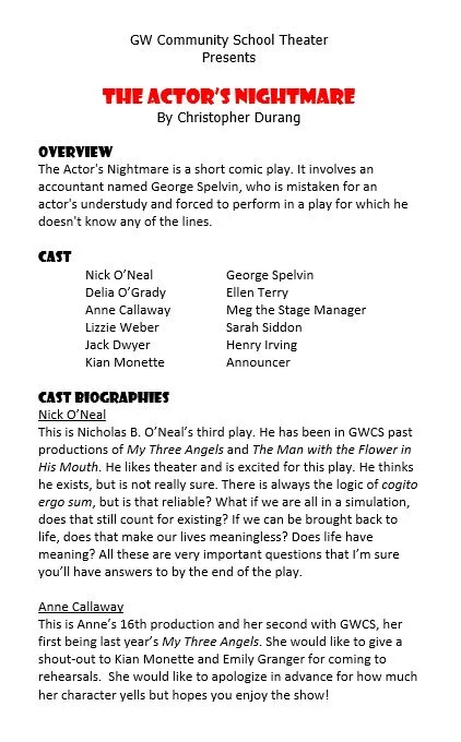 The Actor's Nightmare — GW Community School