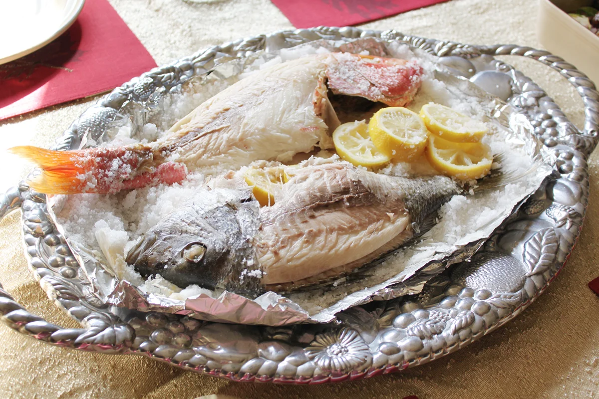 salt crusted red snapper & porgyt-square in the kitchen