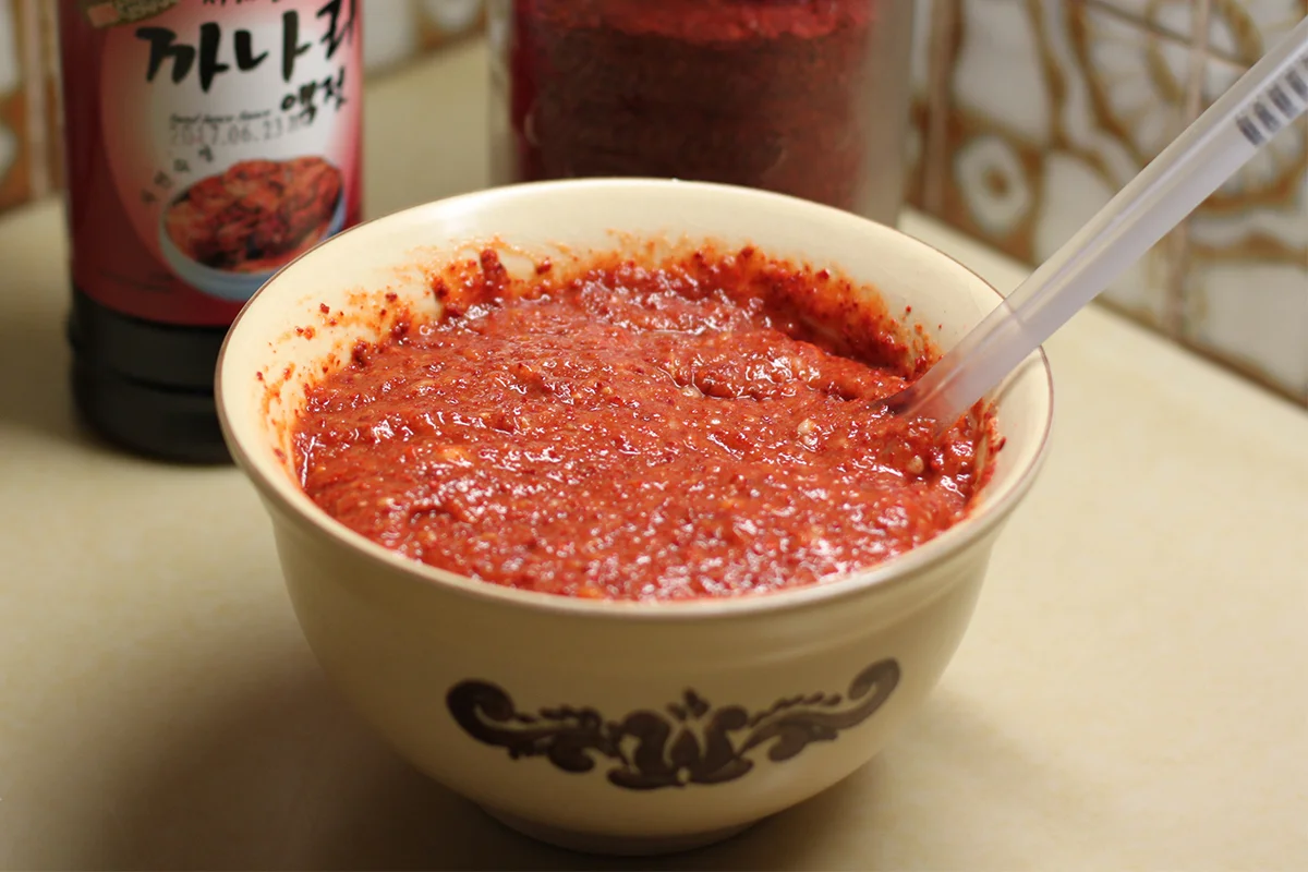 napa cabbage kimchit-square in the kitchen