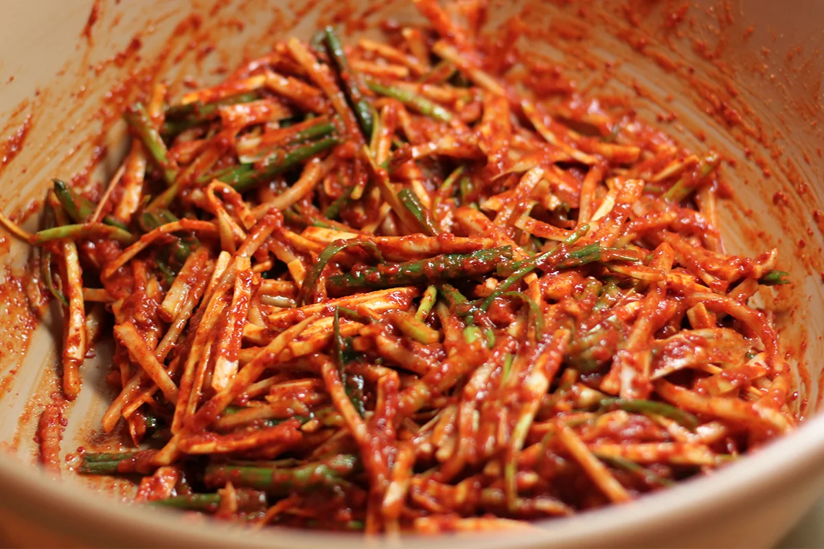 napa cabbage kimchit-square in the kitchen