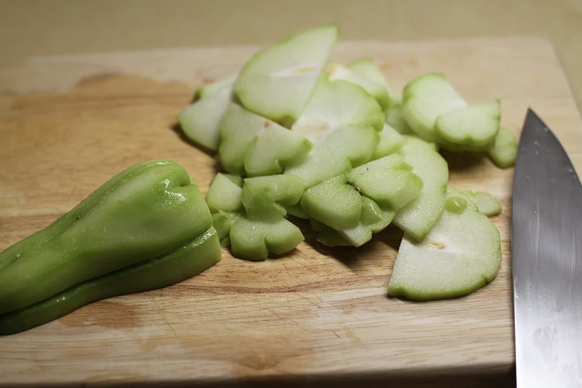soy pickled chayotet-square in the kitchen
