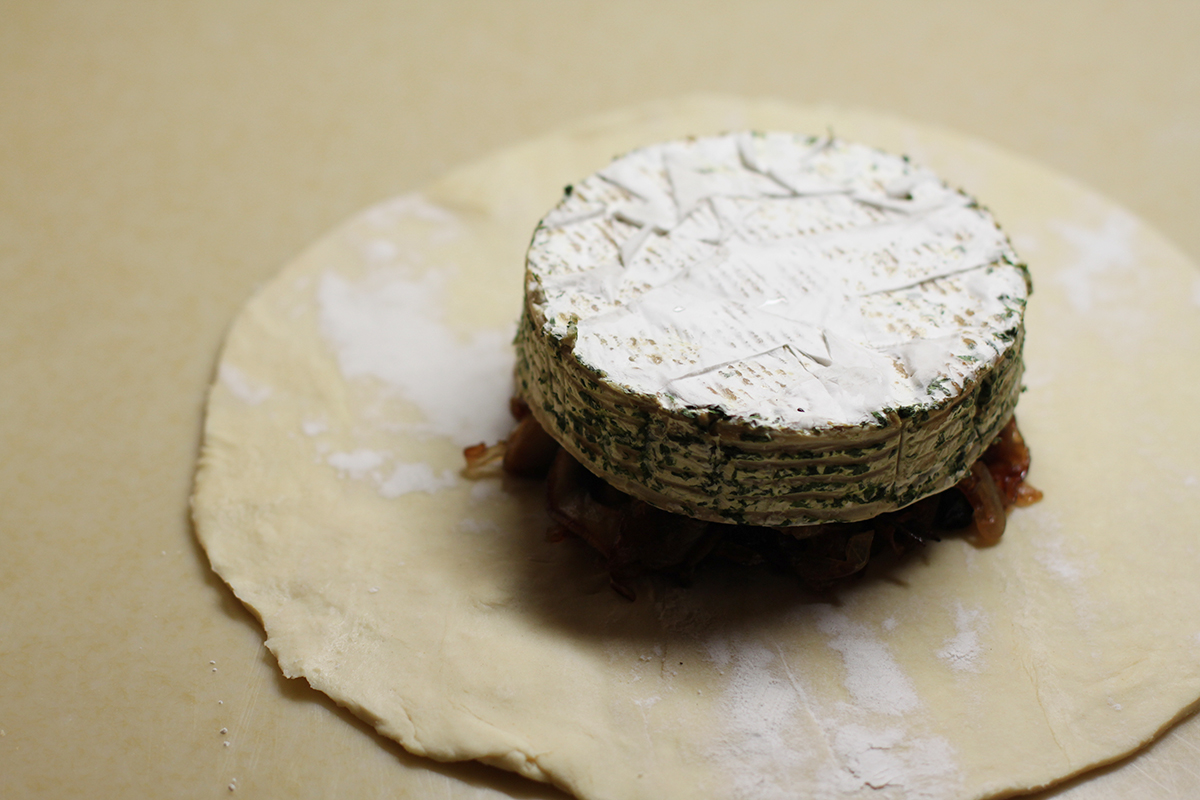 brie en croutet-square in the kitchen