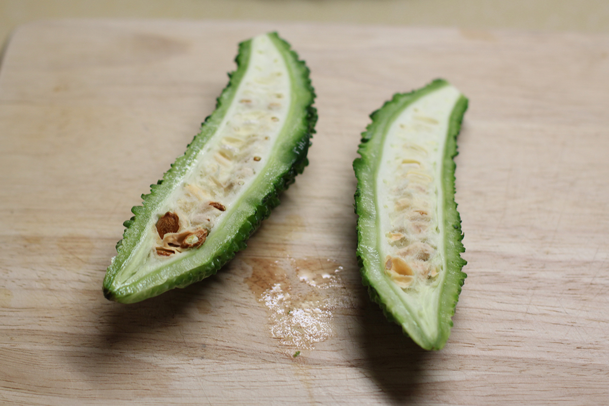 japanese bitter melon stir fryt-square in the kitchen