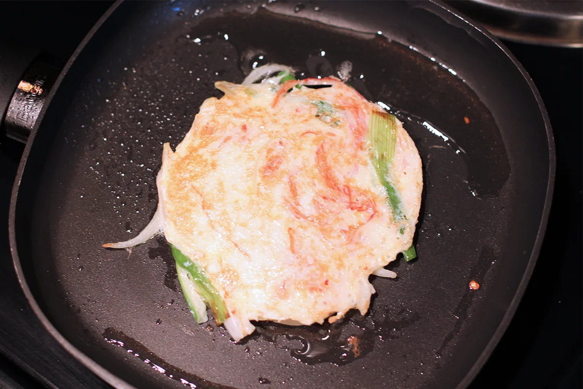 crab stick egg pancakest-square in the kitchen