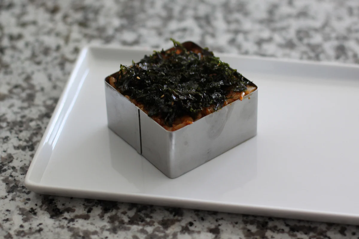 kimchi shrimp fried ricet-square in the kitchen