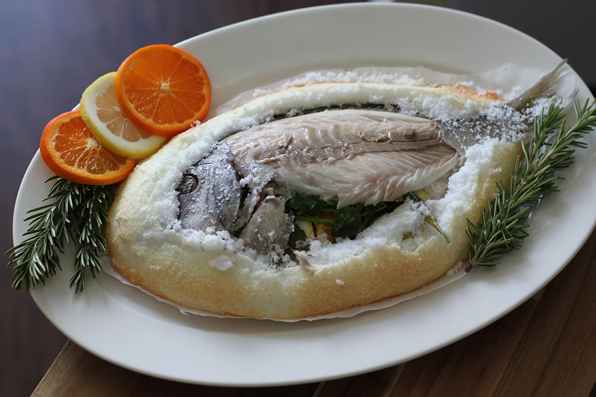 salt crust baked porgyt-square in the kitchen