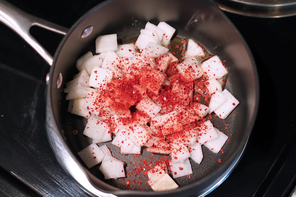 seasoned pollack roe stewt-square in the kitchen