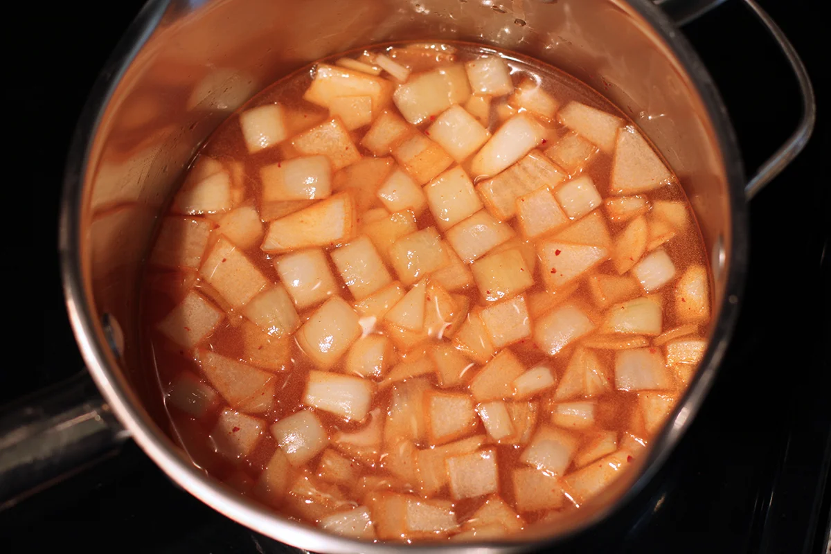 seasoned pollack roe stewt-square in the kitchen