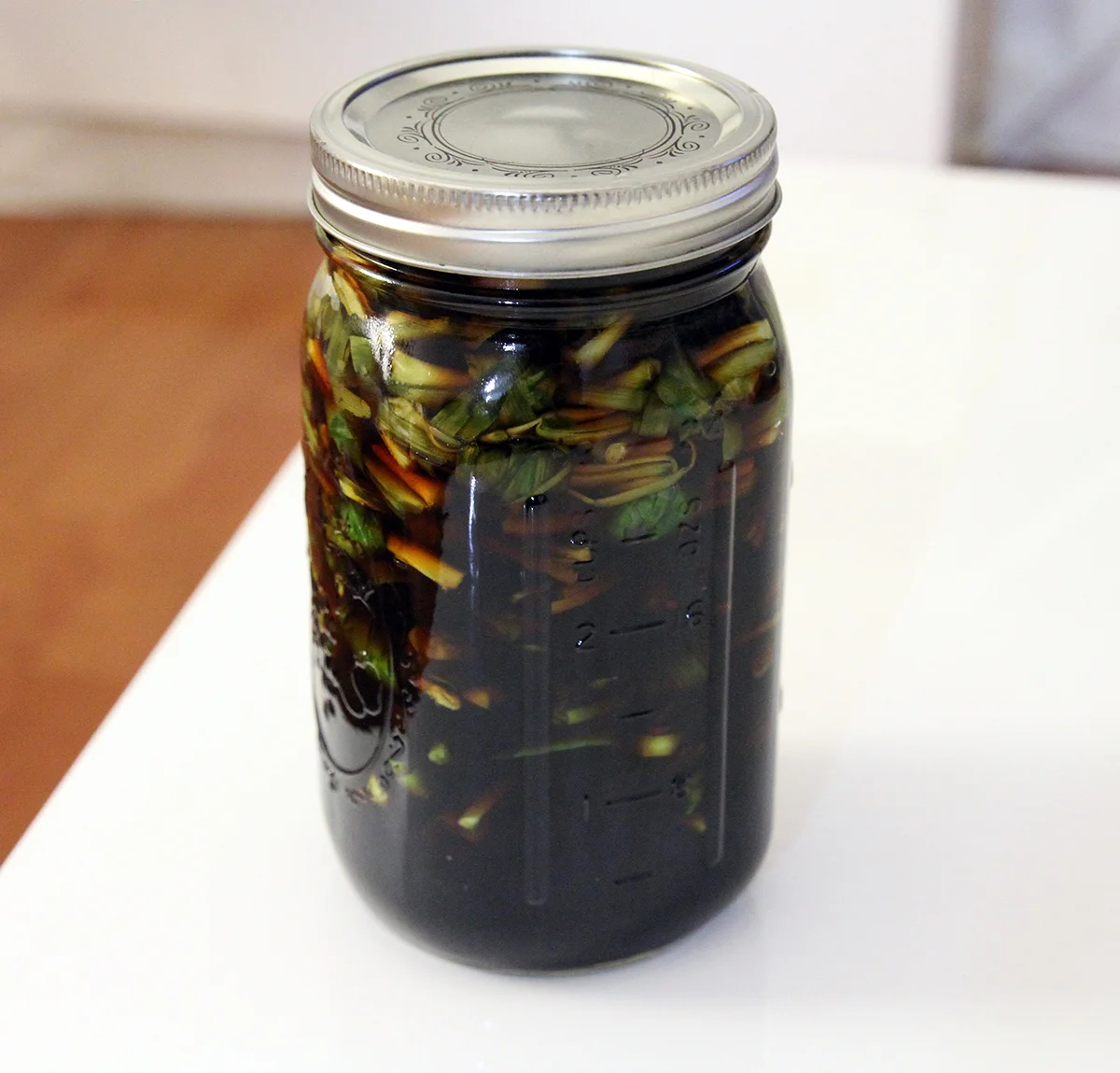 soy pickled chivest-square in the kitchen