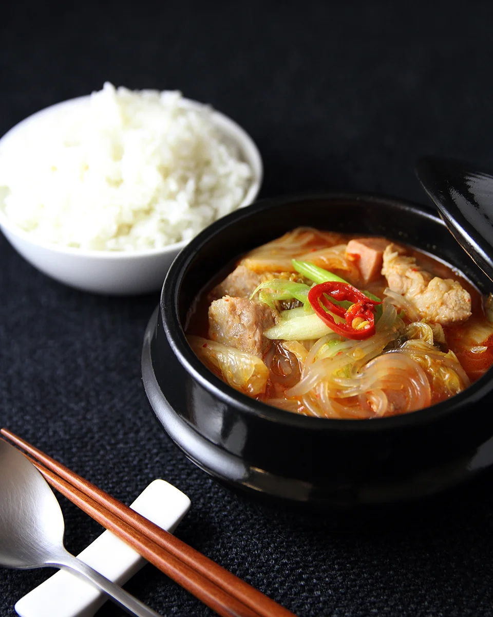 korean "army base" soup (boo-dae-chi-gae)t-square in the kitchen