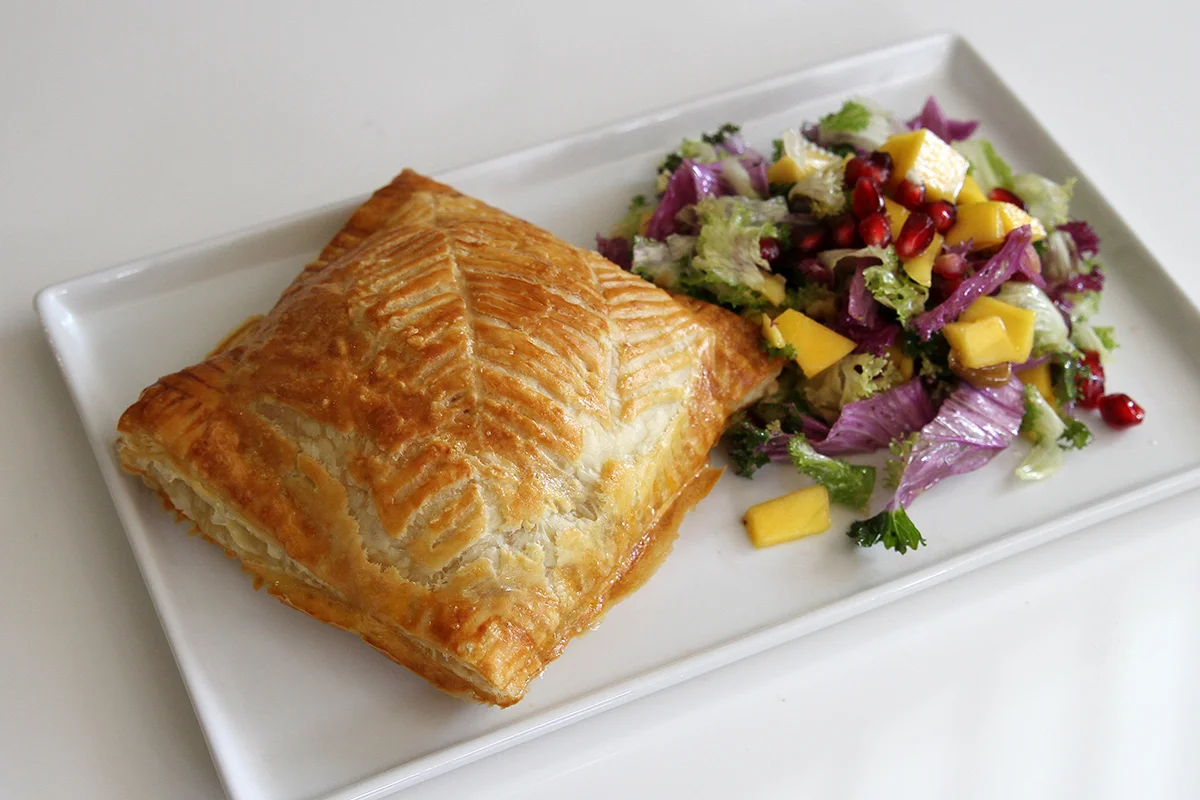 puff pastry ham & cheese sandwicht-square in the kitchen