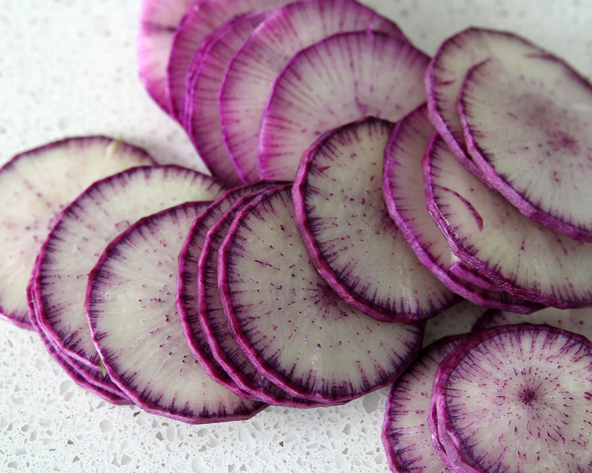 purple radish picklet-square in the kitchen