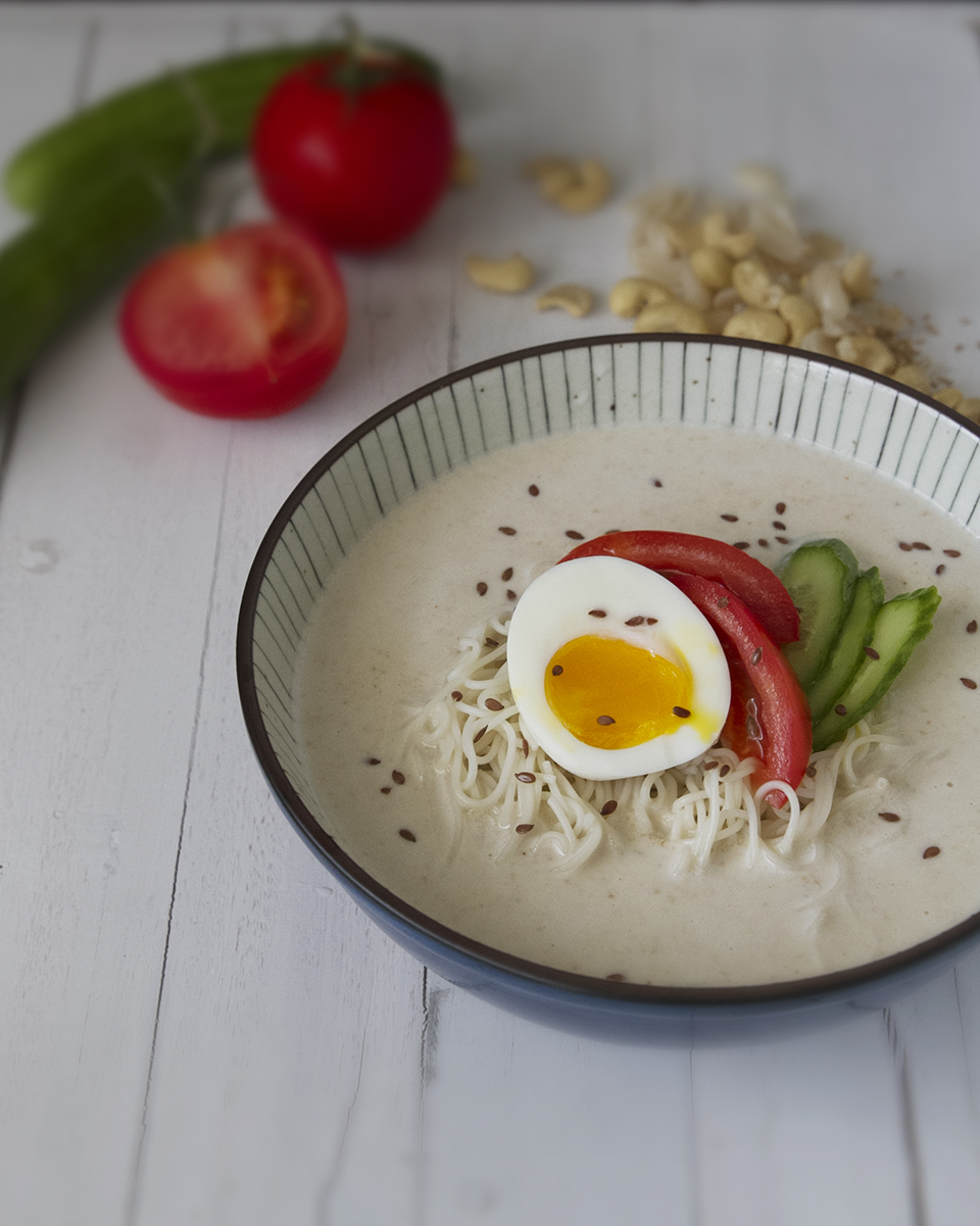 korean cold bean milk noodle soup (kong-gook-soo)t-square in the kitchen