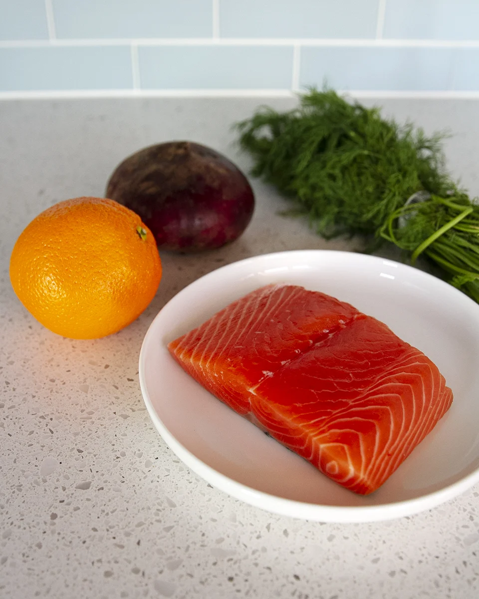 beet cured salmon gravlaxt-square in the kitchen